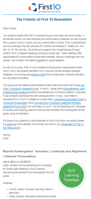 Newsletters – First 10